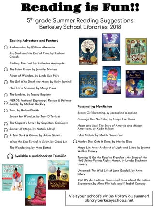 2018 Summer Reading for 5th graders | PDF