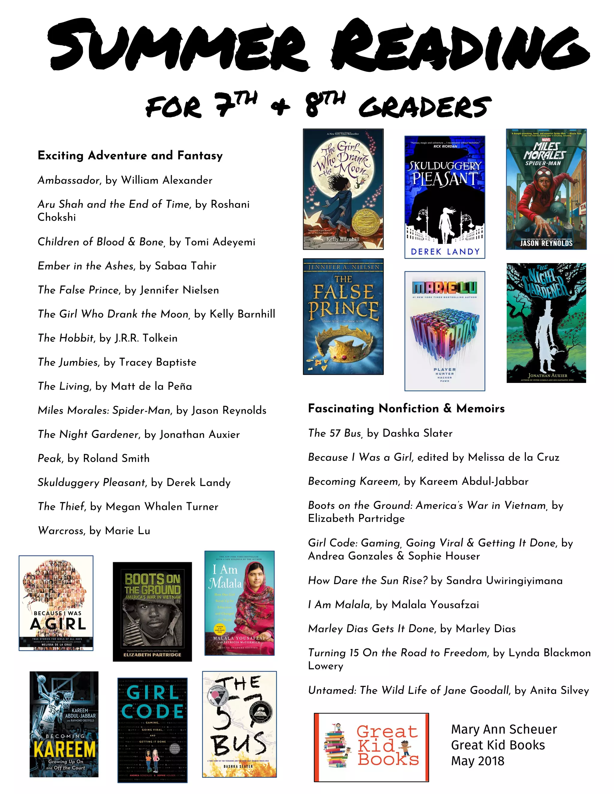 2018 Summer Reading for 7th & 8th graders | PDF