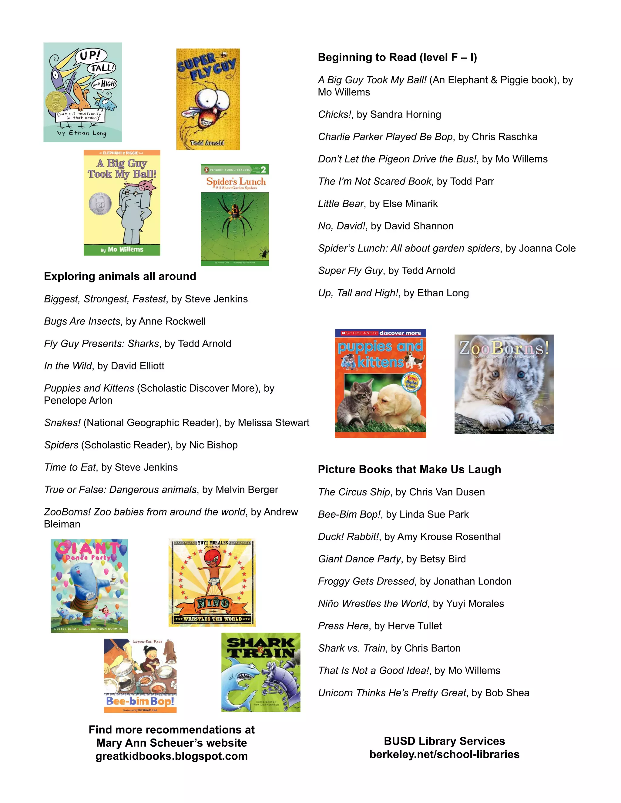 Summer reading list -- kindergarten 2014 | PDF | Pets