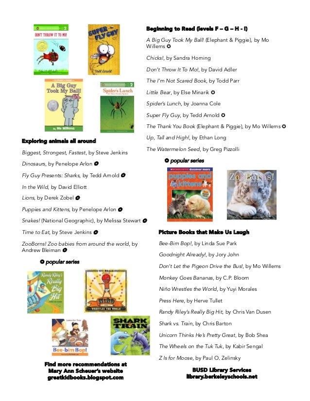 Kindergarten Summer Reading List