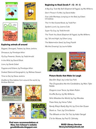 2017 Kindergarten Summer Reading list | PDF