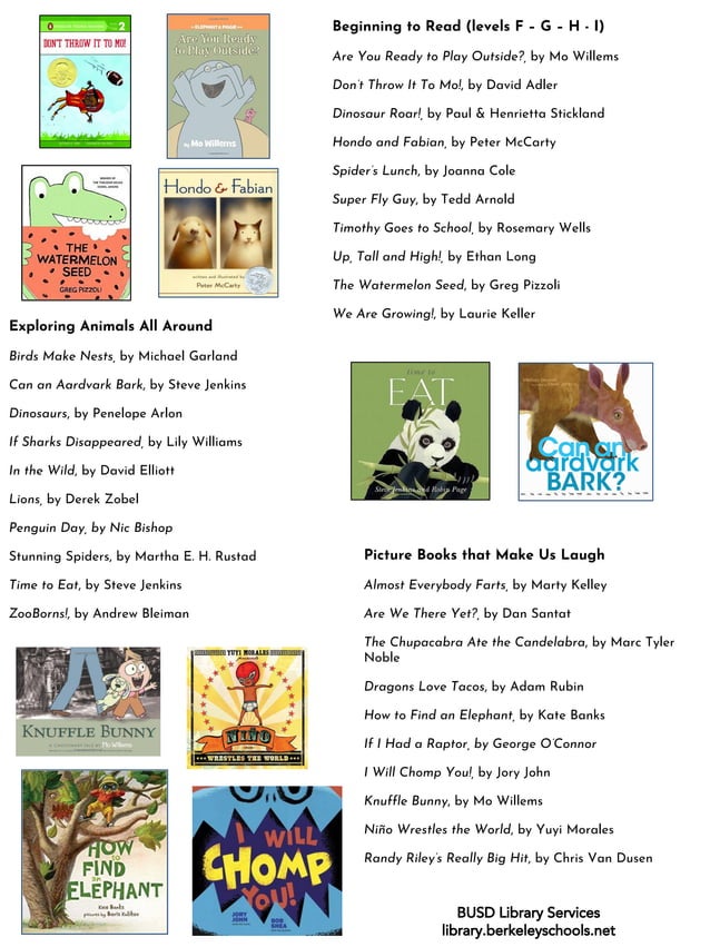 2018 Summer Reading for Kindergarten | PDF