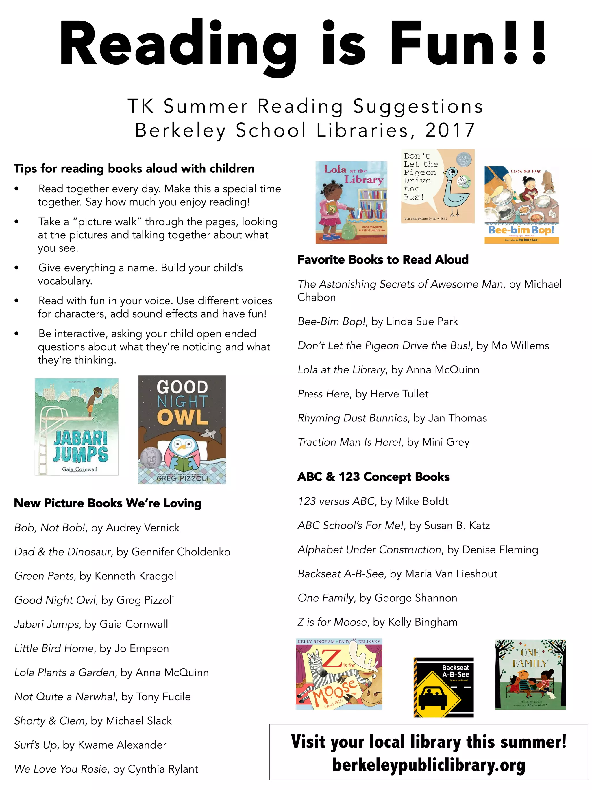 2017 Preschool Summer Reading list | PDF