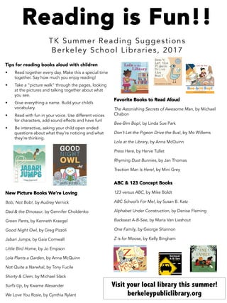 2017 Preschool Summer Reading list | PDF