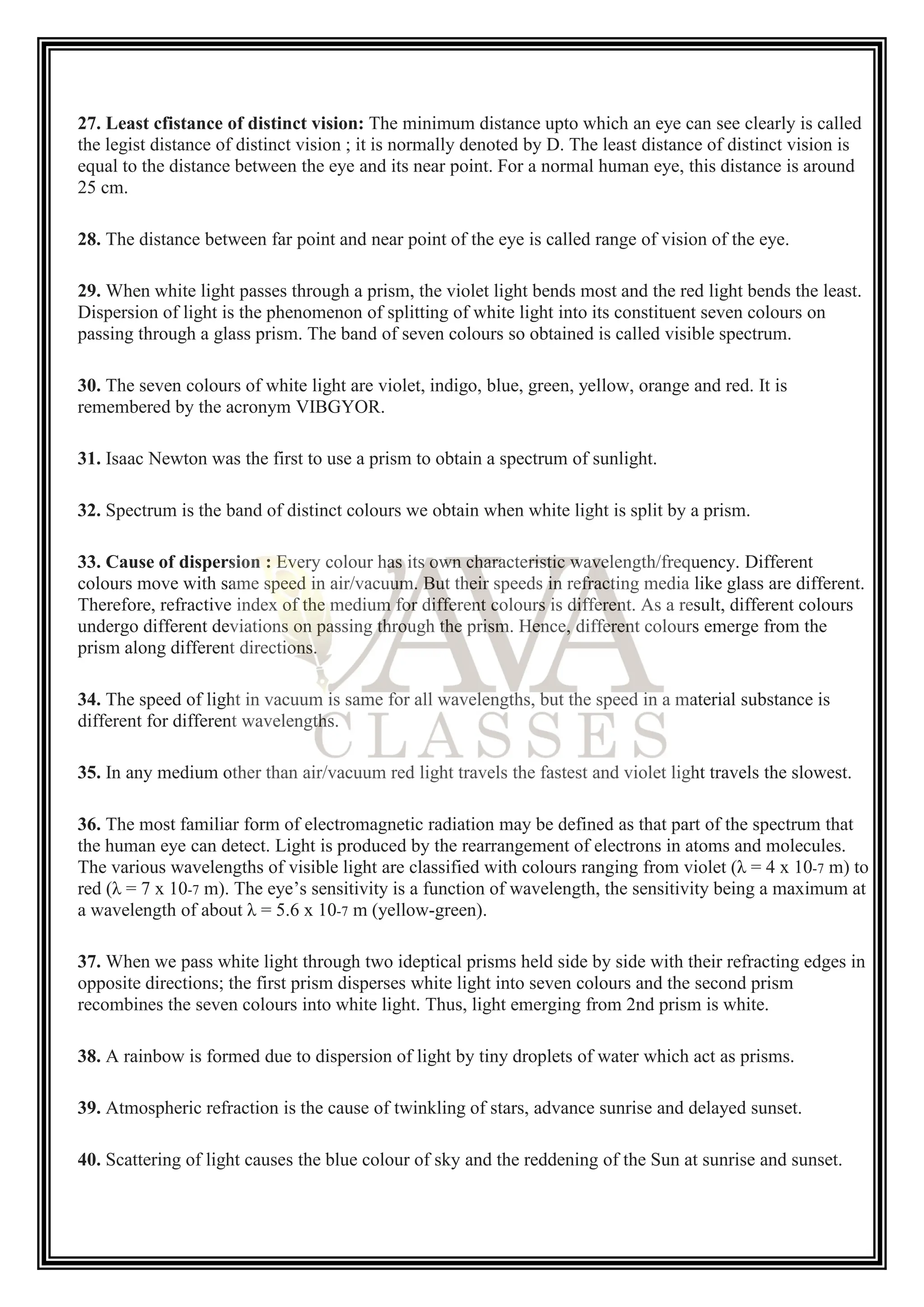 Free Study material on Human eye and colourful world pdf download | PDF ...