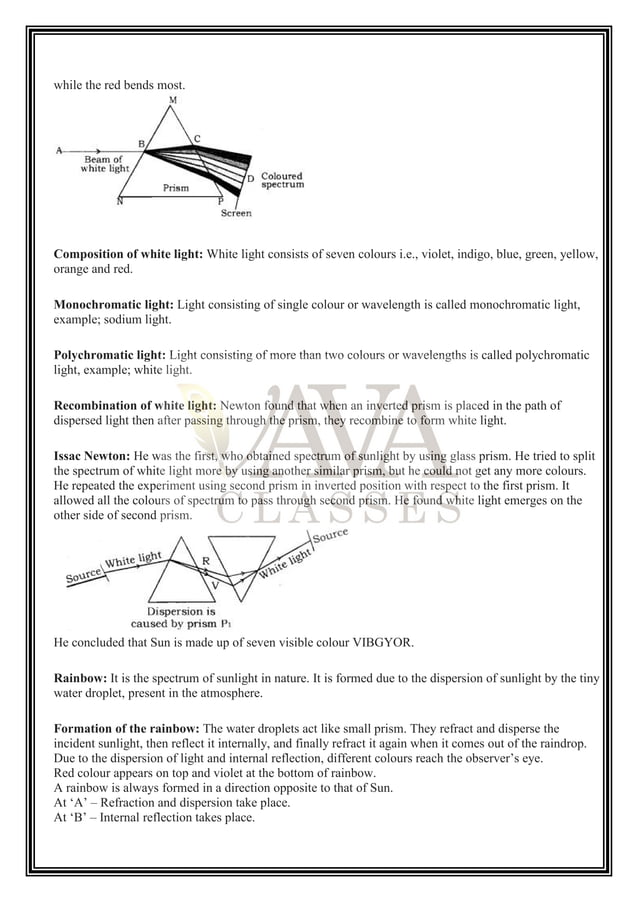 Free Study material on Human eye and colourful world pdf download | PDF