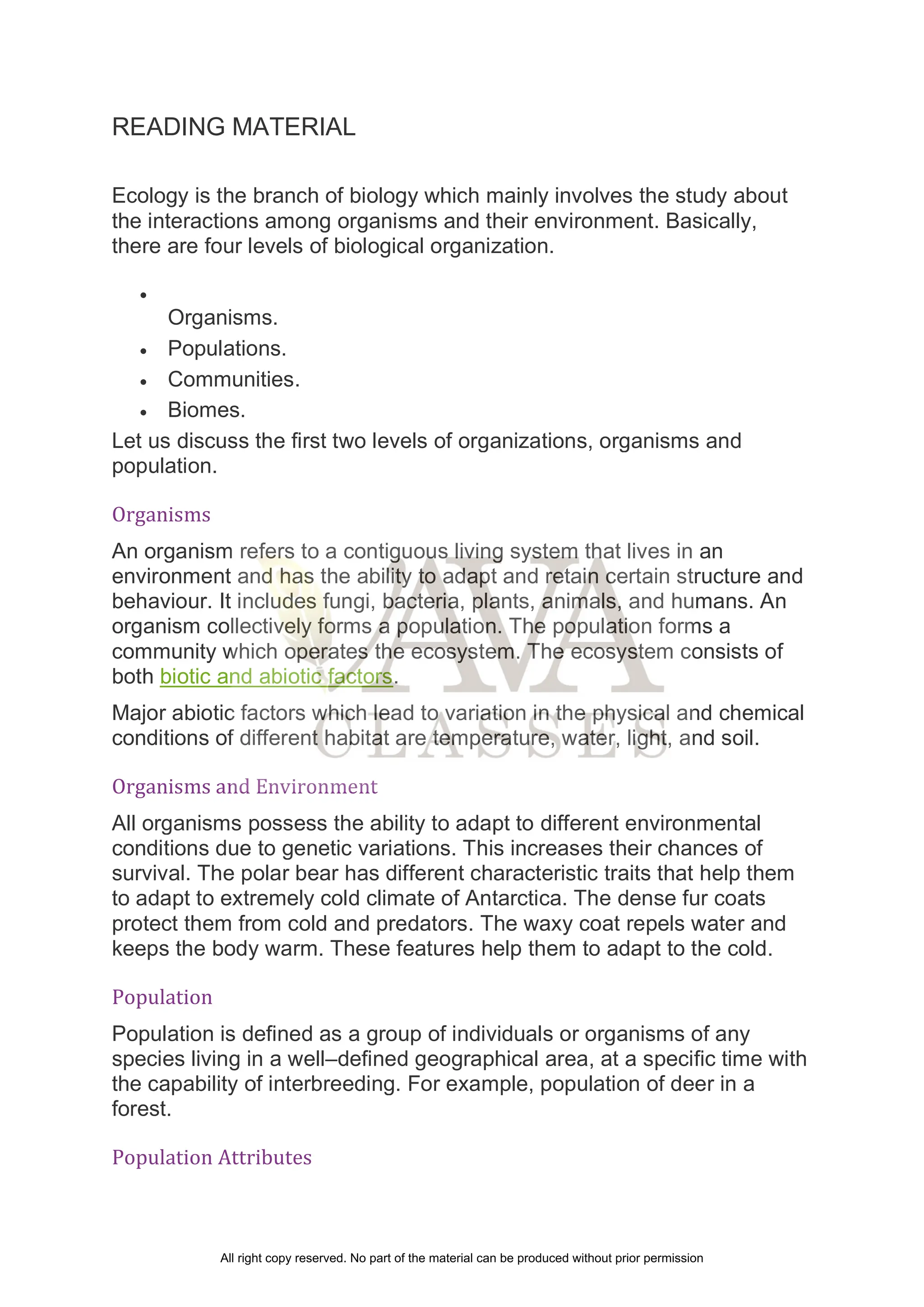 Ecology- organisms and populations class 12 notes in pfd | PDF