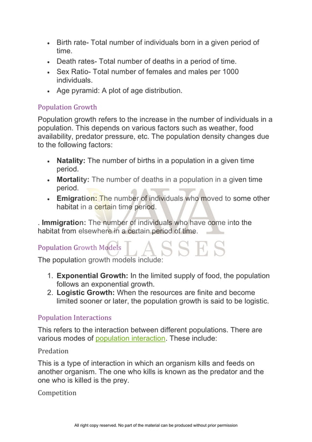 Ecology- organisms and populations class 12 notes in pfd | PDF