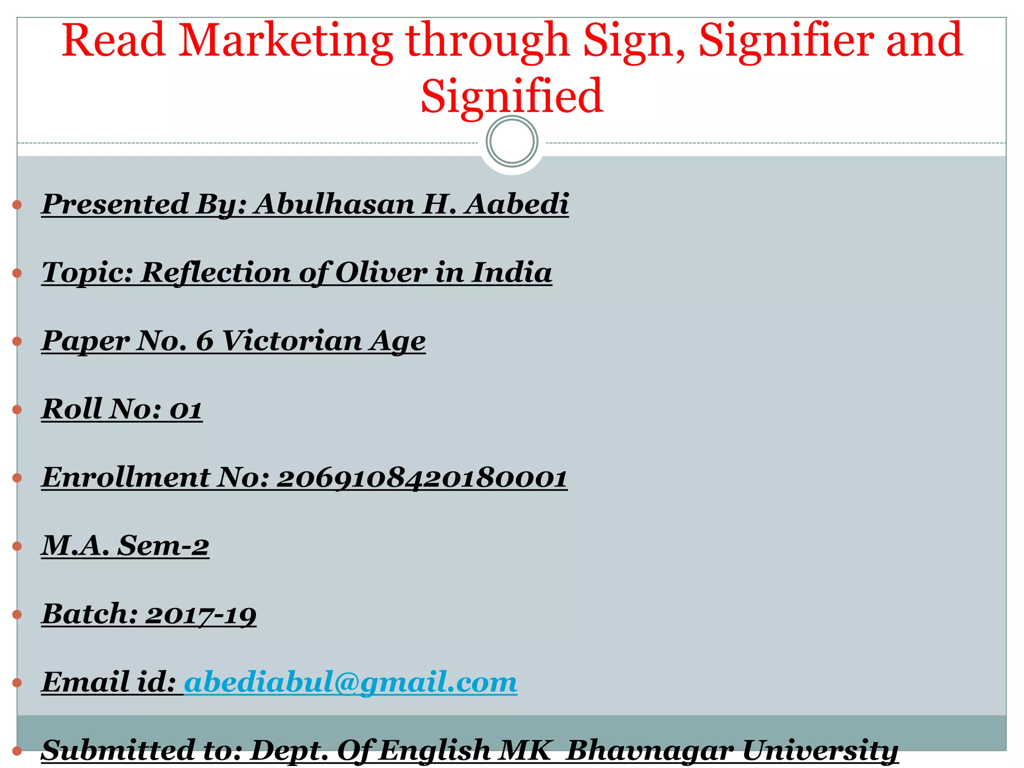 Reading media through sign, signifier and signified | PPTX