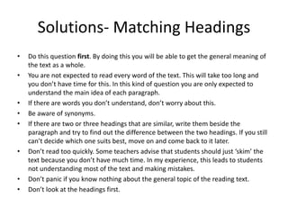 IELTS Reading Overview, Tips and Matching Headings | PPTX