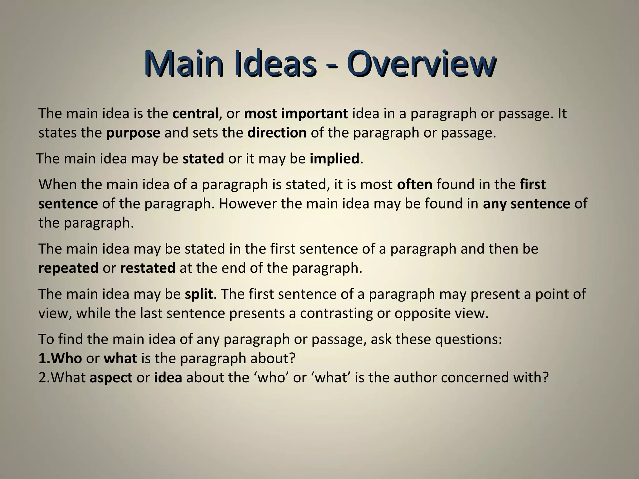 Reading part 3 main ideas(1) | PPT