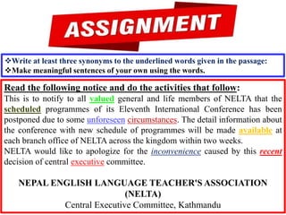 Reading passage (about NELTA) | PPT