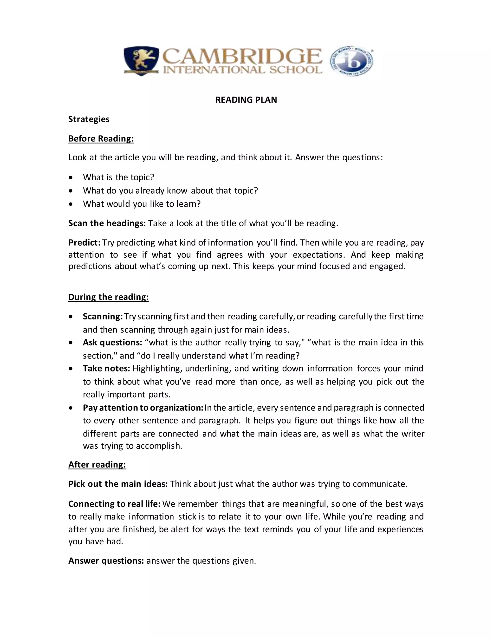 Reading plan | DOCX