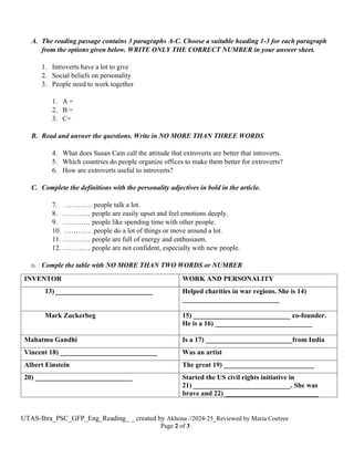 Reading Practice Personalities a activity | PDF