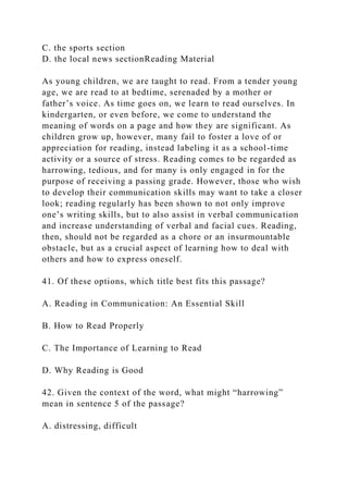 Reading Practice Test for the TEAS Reading MaterialChang-Rae L.docx