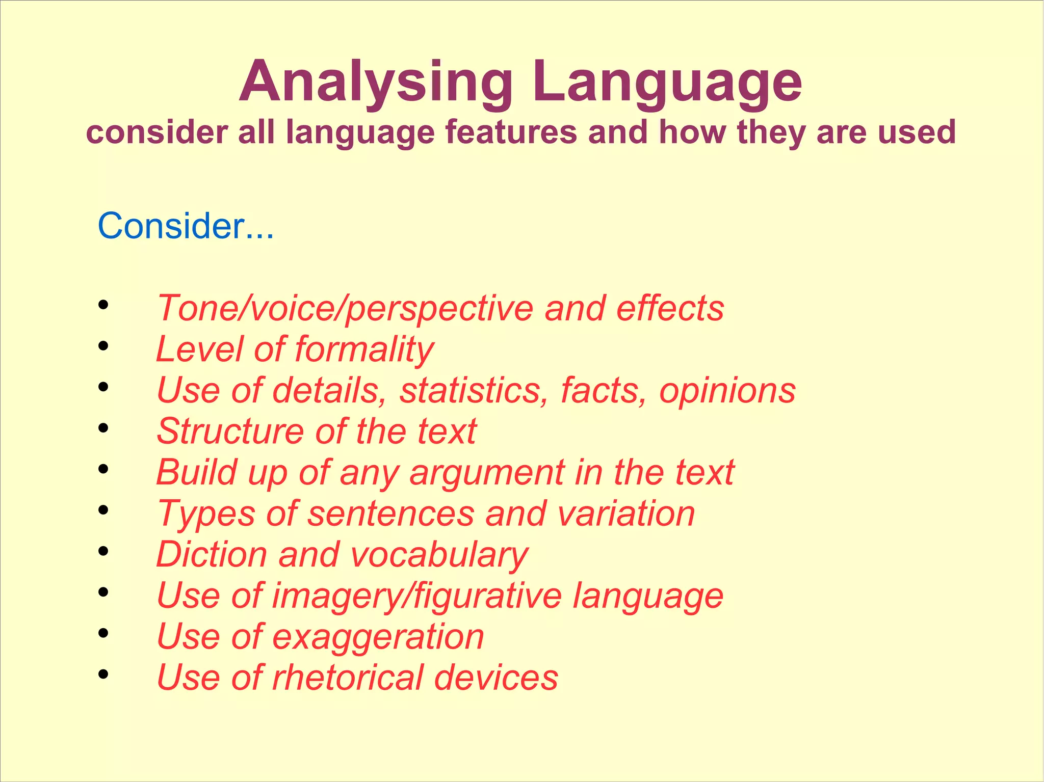 Reading questions analysing language yr11 | PPT