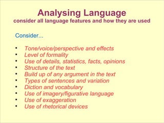 Reading questions analysing language yr11 | PPT