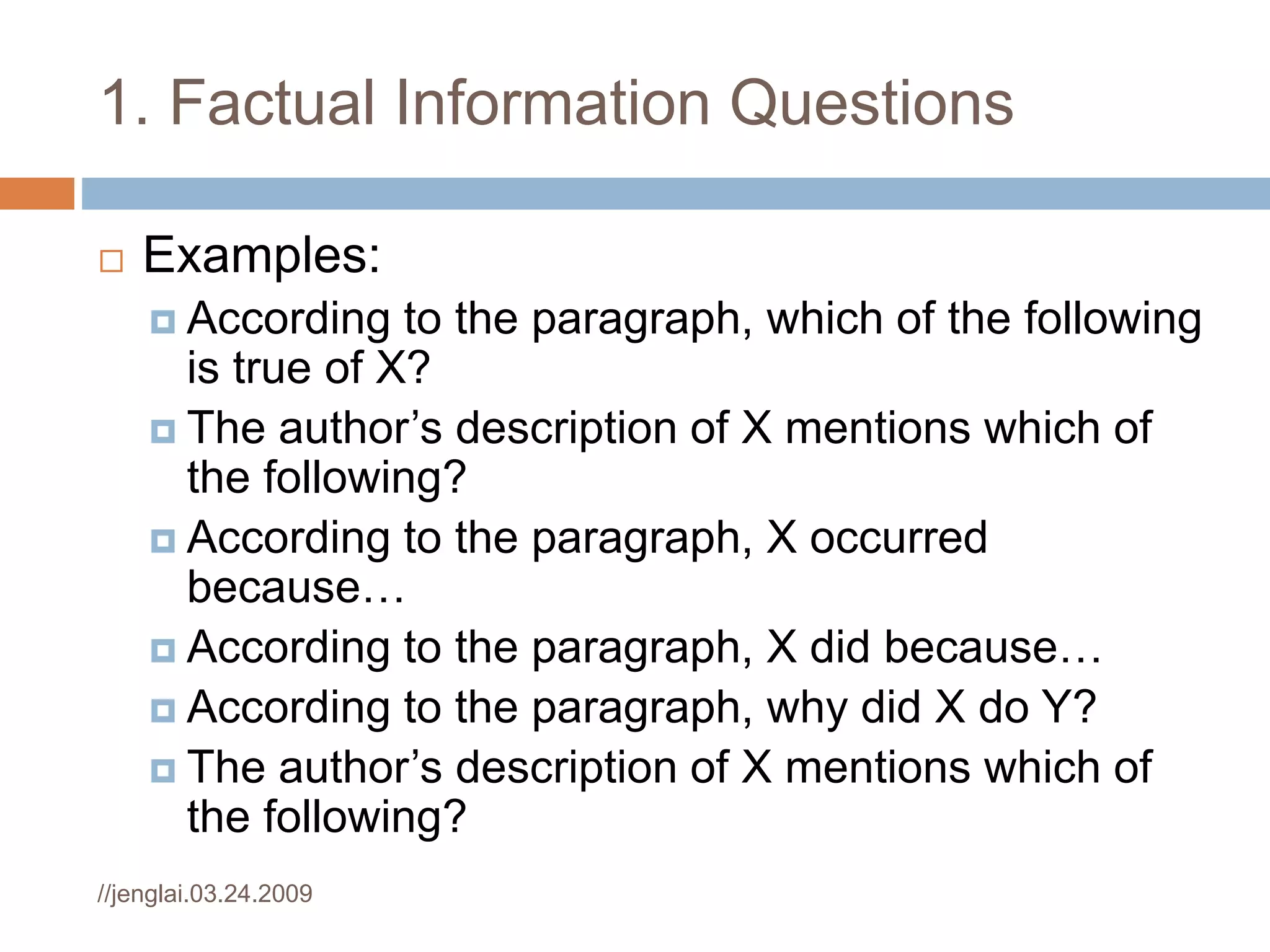 Reading Question Types (TOEFL Review Notes) | PPSX