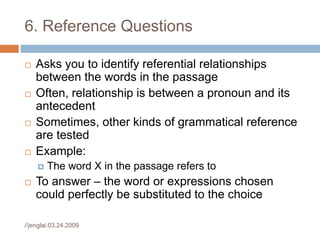 Reading Question Types (TOEFL Review Notes) | PPSX