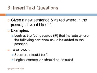 Reading Question Types (TOEFL Review Notes) | PPSX