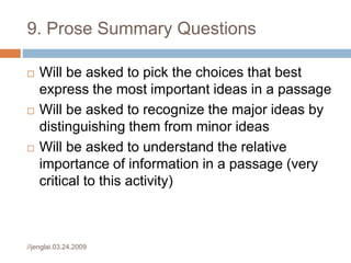 Reading Question Types (TOEFL Review Notes) | PPSX