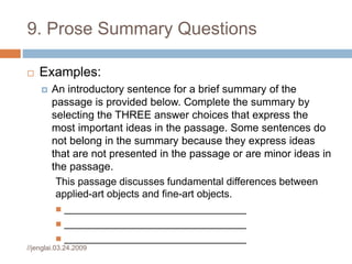 Reading Question Types (TOEFL Review Notes) | PPSX