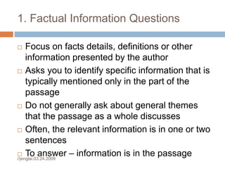 Reading Question Types (TOEFL Review Notes) | PPSX