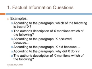 Reading Question Types (TOEFL Review Notes) | PPSX
