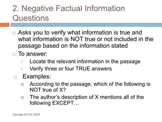 Reading Question Types (TOEFL Review Notes) | PPSX