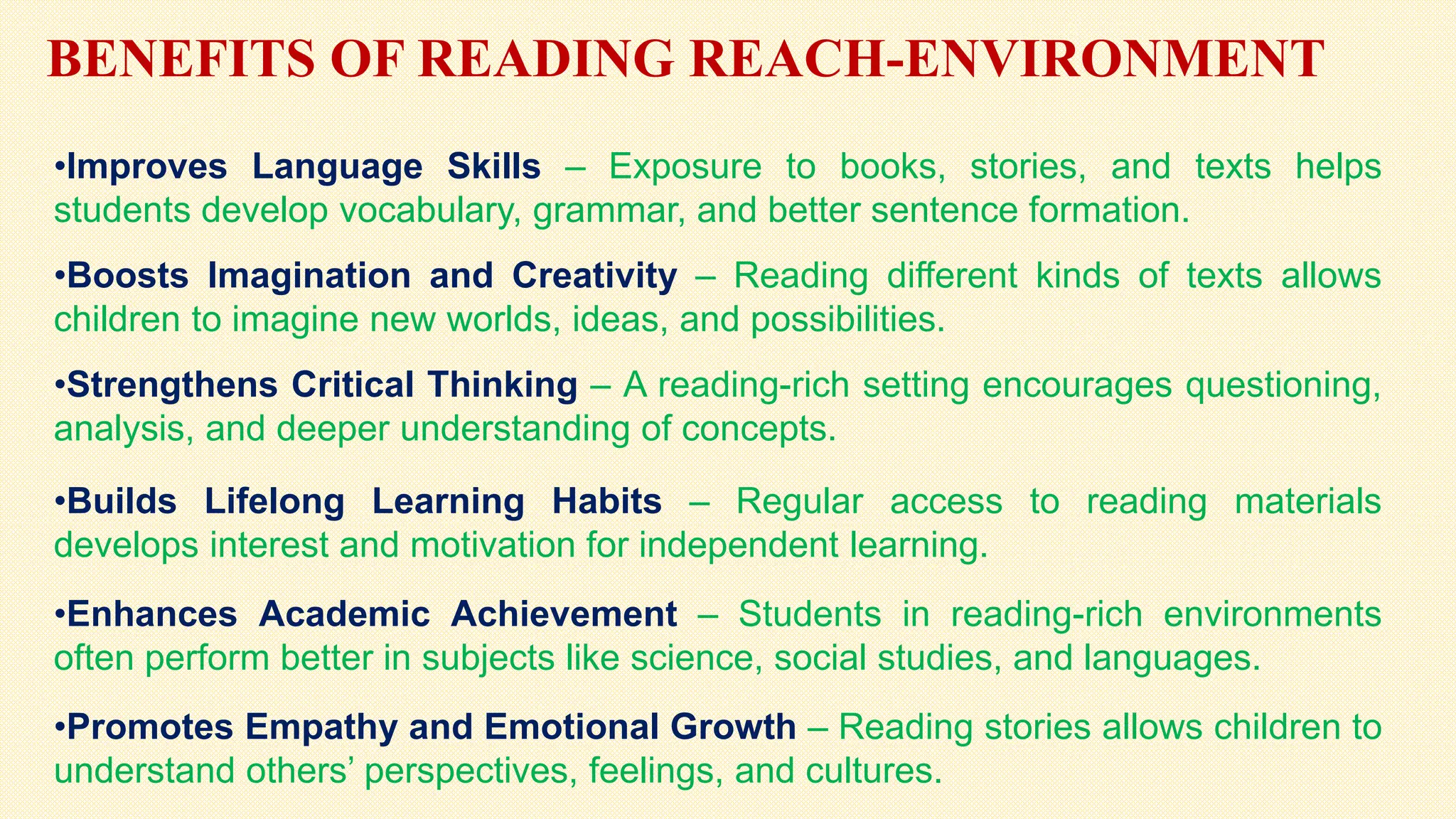 Foundations of a Reading-Rich Environment: Importance and Role of ...