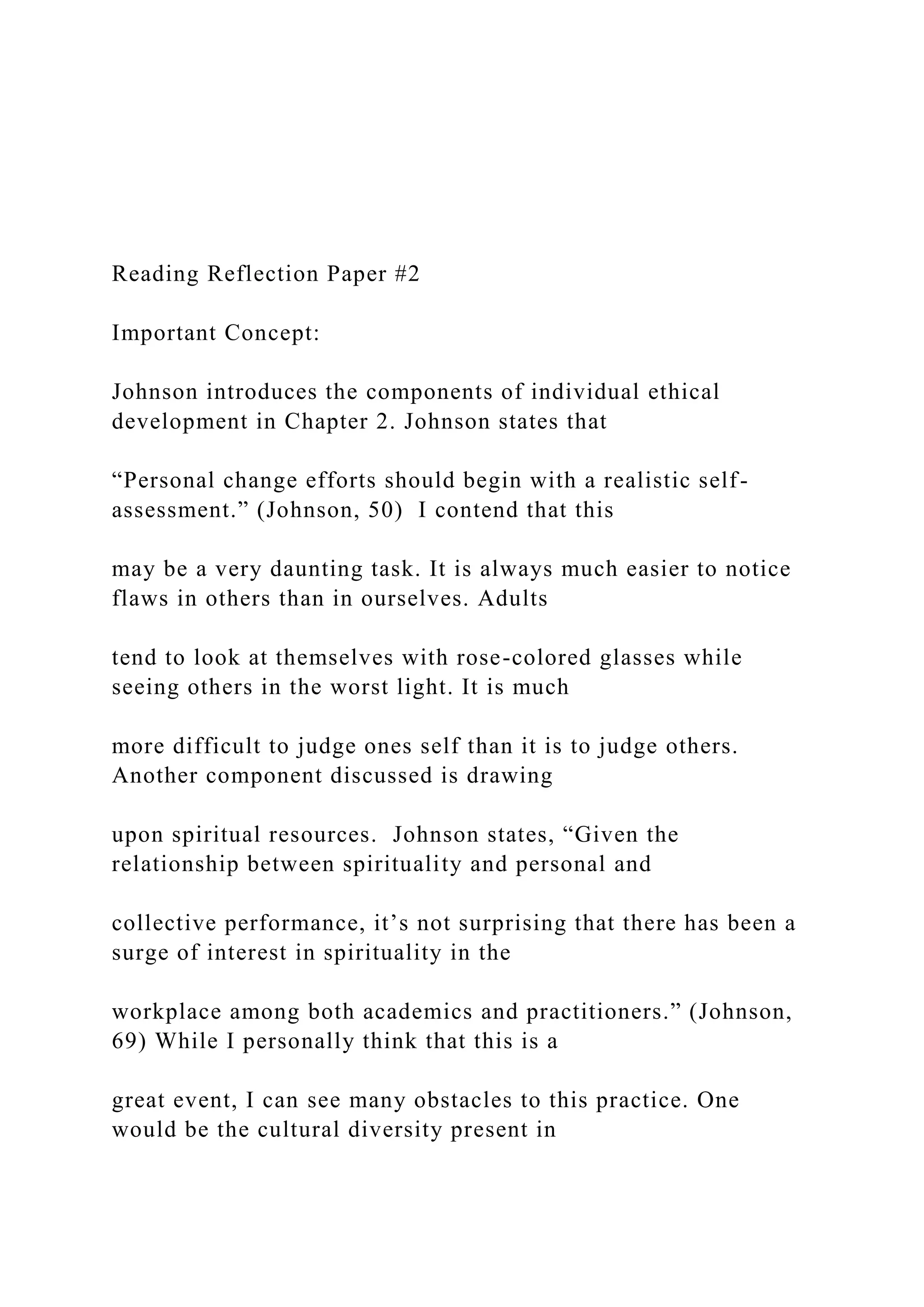 Reading Reflection Paper #2 Important Concept Johns.docx