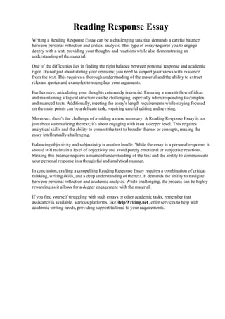 Reading Response Essay | PDF