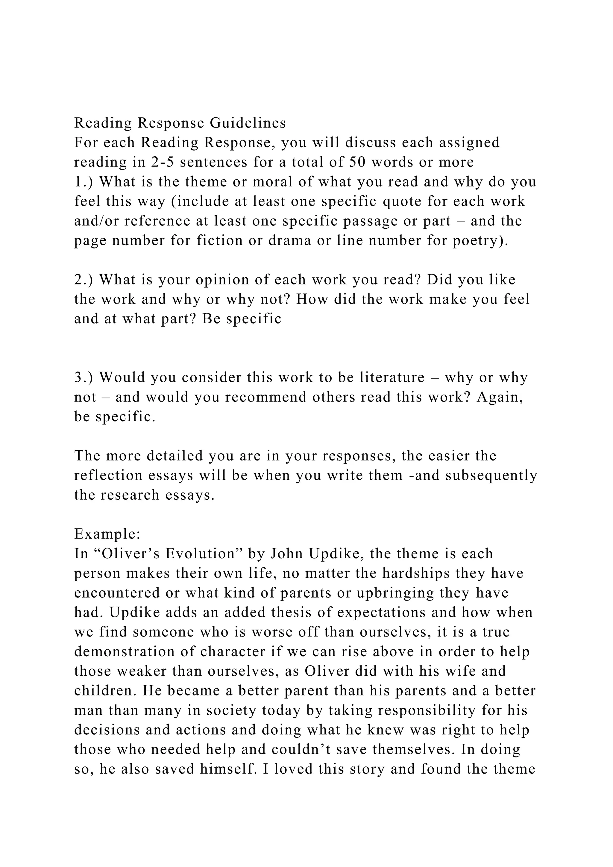 Reading Response GuidelinesFor each Reading Response, you will d.docx