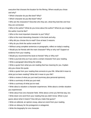 Reading response questions | ODT | Screenwriting | Content Production