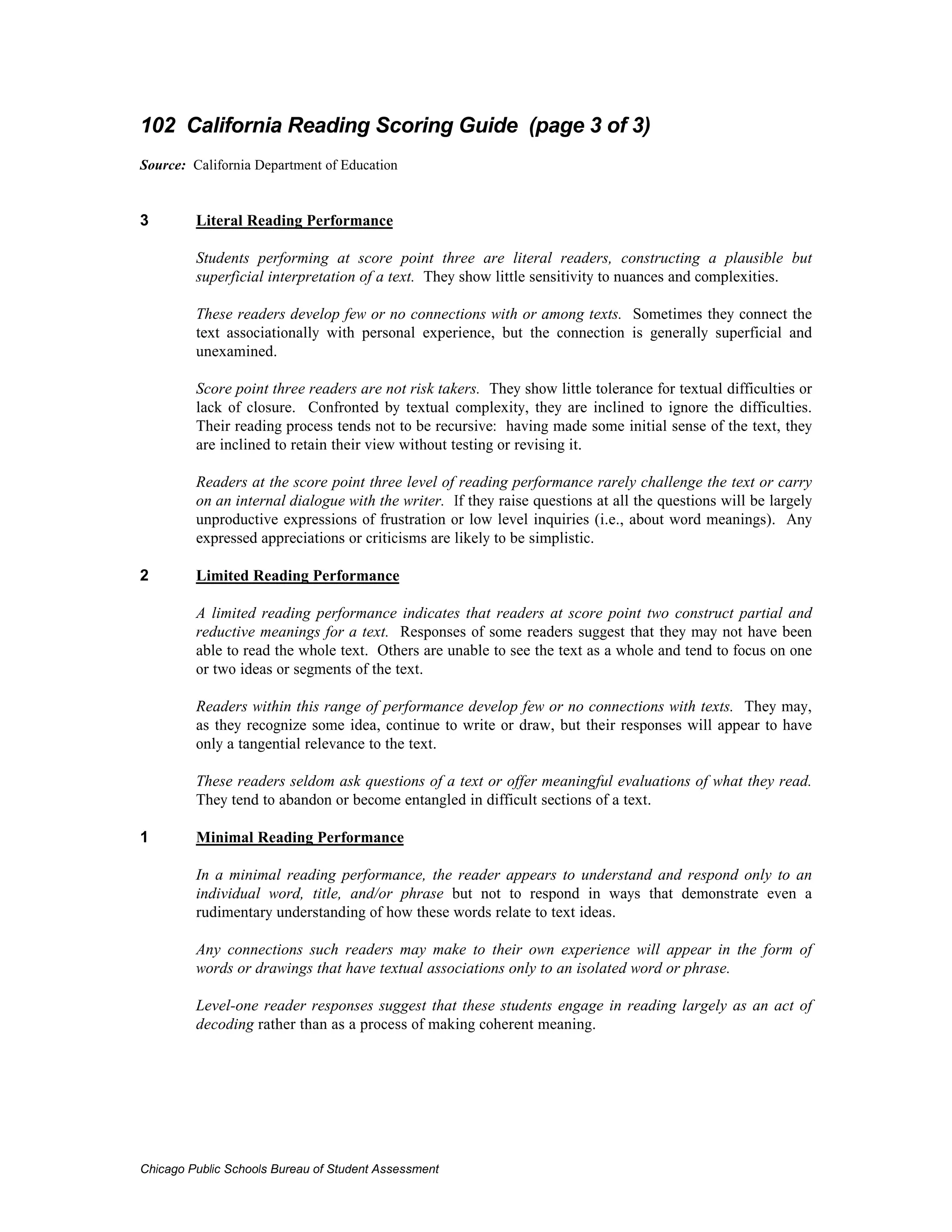 Reading rubrics | PDF