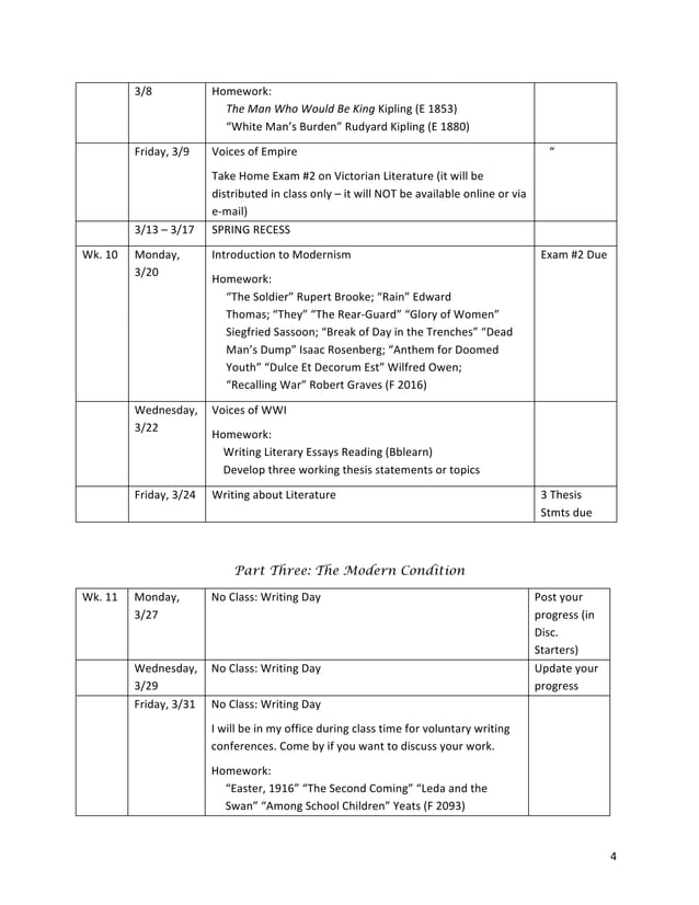 Eng 342 Reading Schedule 2017 | PDF