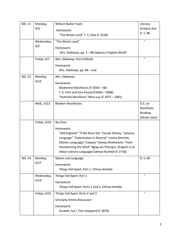 Eng 342 Reading Schedule 2017 | PDF