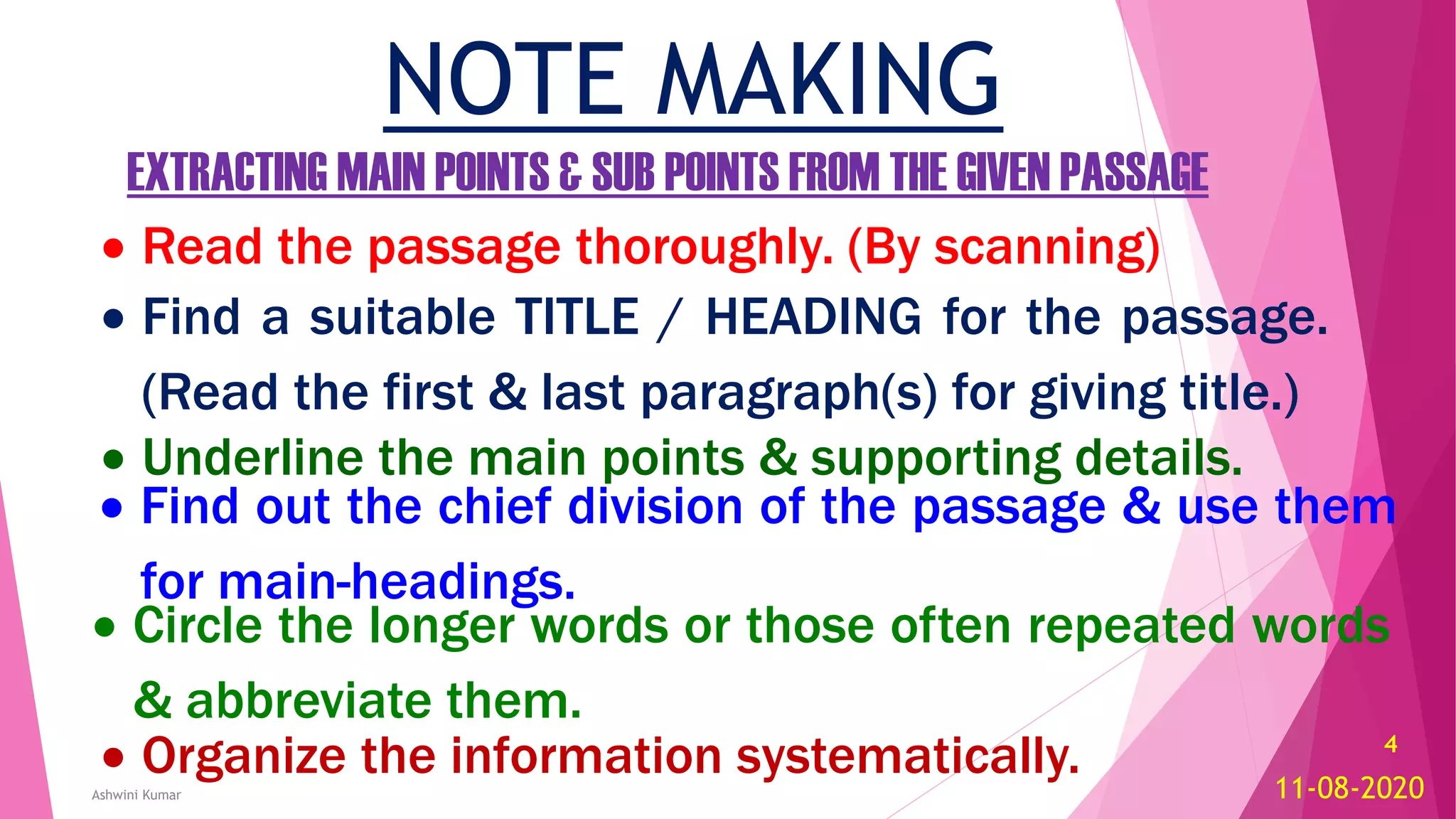 Reading section & note making | PDF