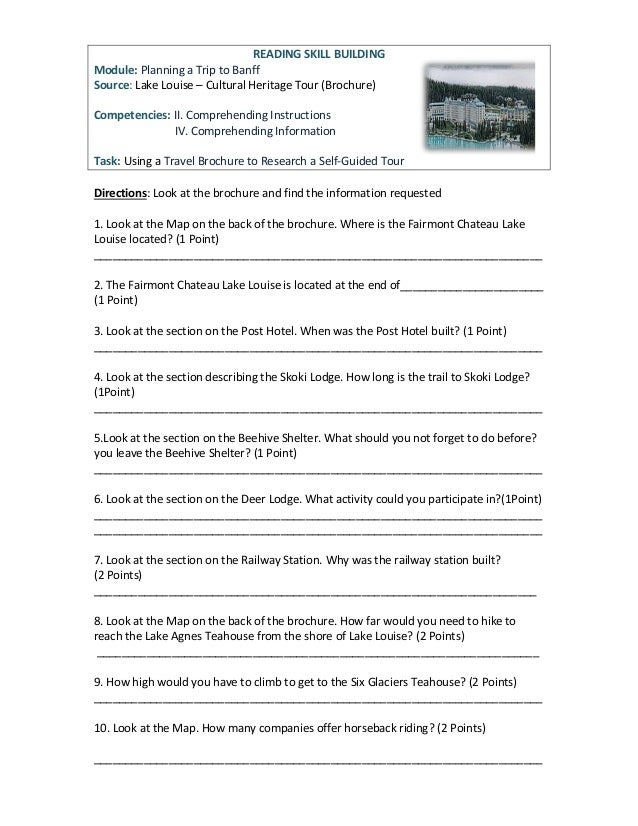 Reading Skill Building Travel Brochure Lake Louise