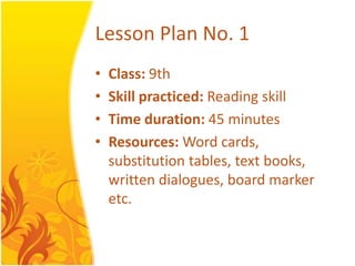 Reading skill lesson plan | PPTX