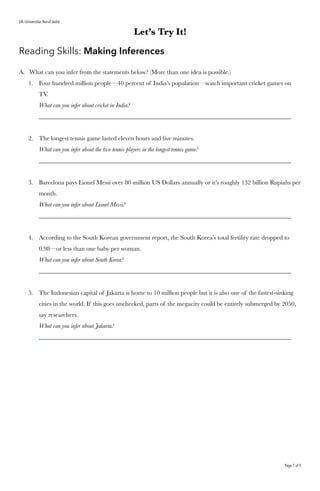 Reading Skills - Exercises | PDF