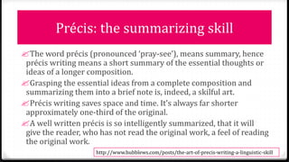 Reading skills: precis, jigsaw and chunking | PPT
