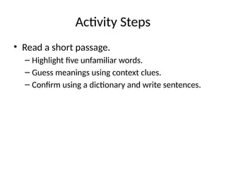 Effective Vocabulary Building Through Context Clues in Reading | PPTX