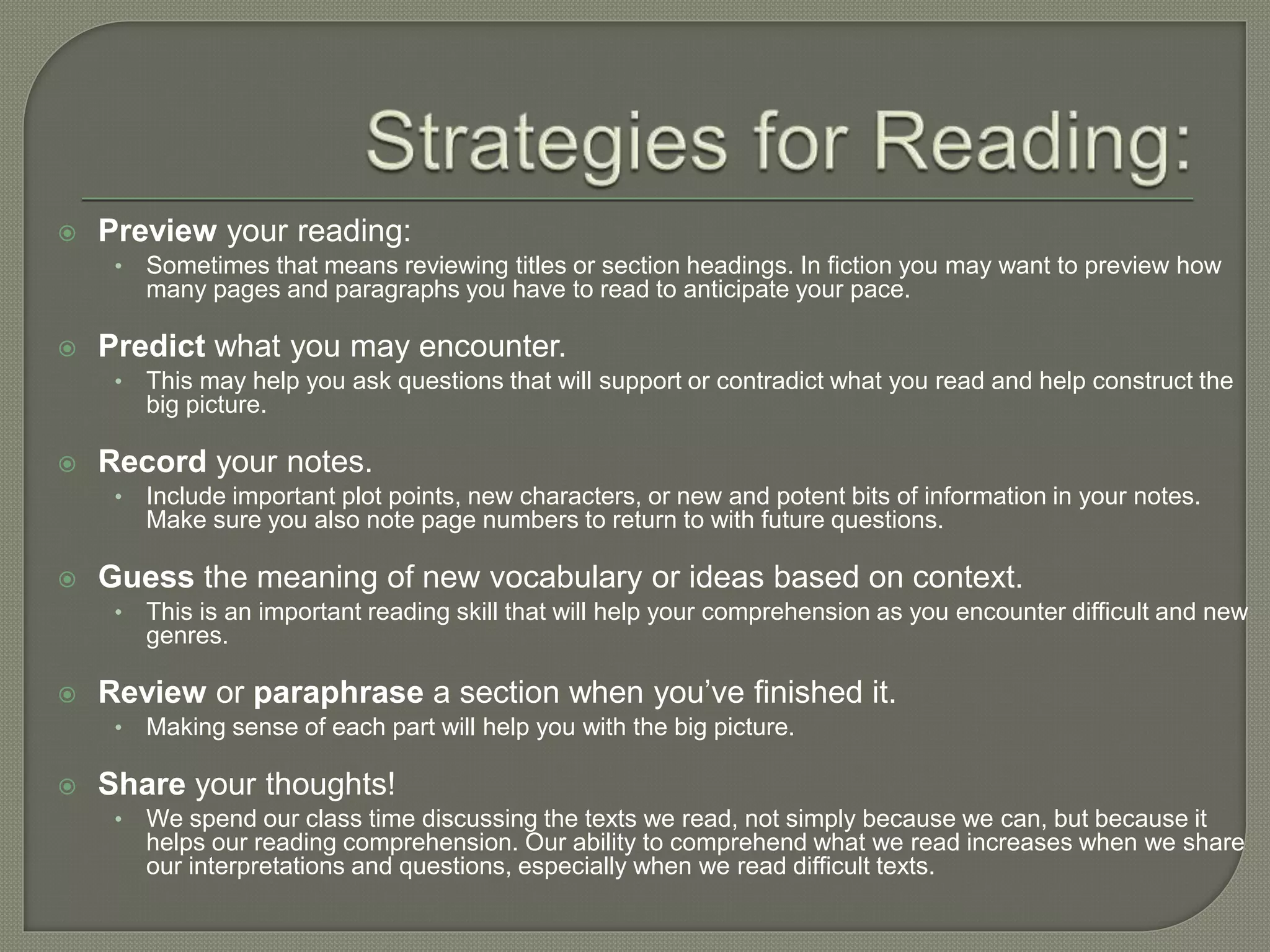 Reading Skills Presentation | PPTX
