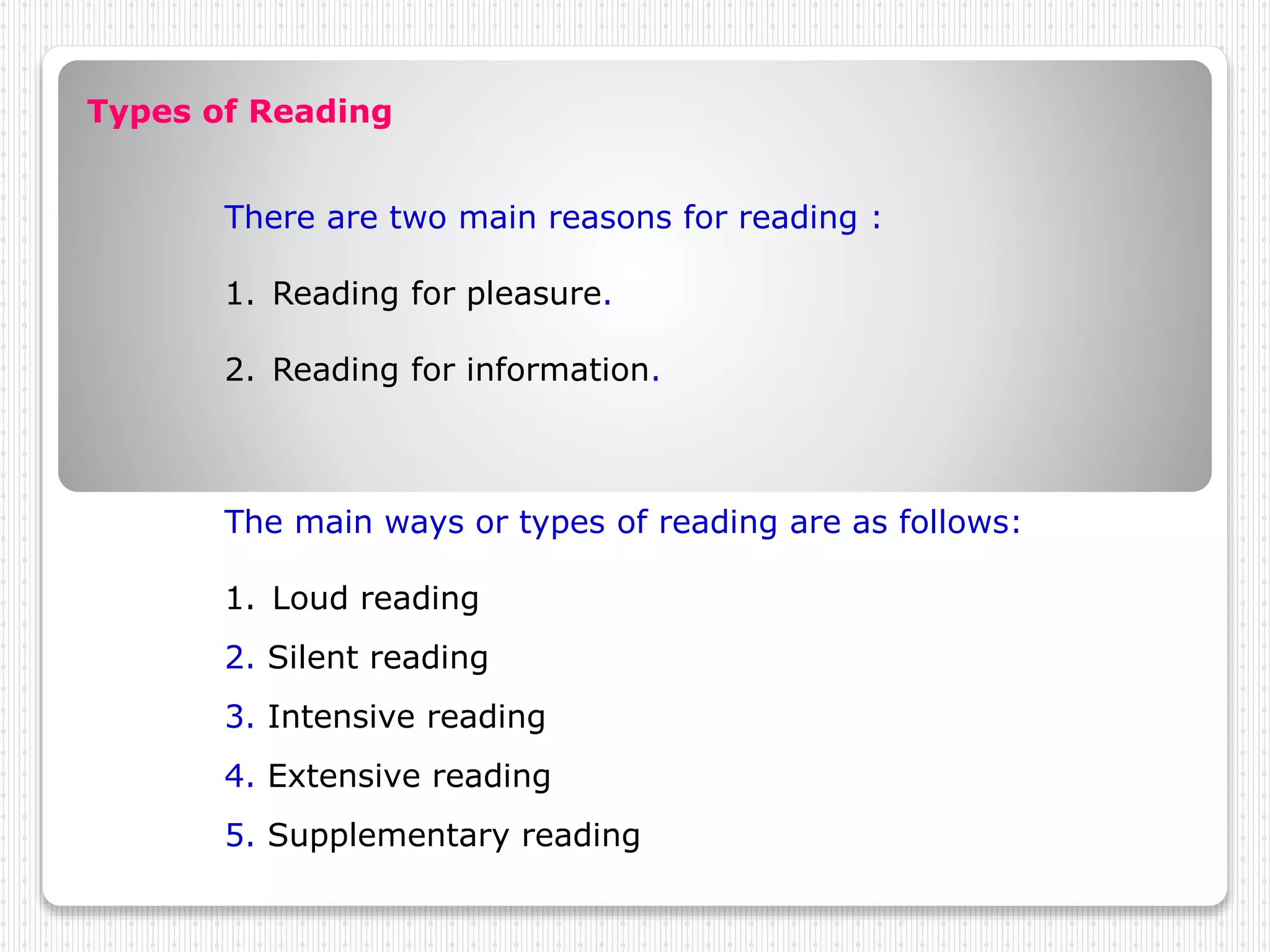 Reading skills - purpose and types of reading | PPTX
