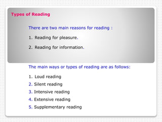 Reading skills - purpose and types of reading | PPTX