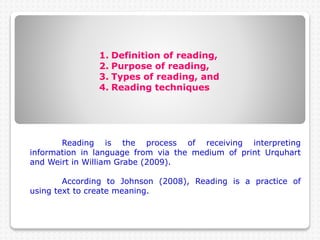 Reading skills - purpose and types of reading | PPTX
