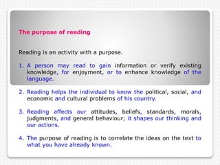 Reading skills - purpose and types of reading | PPTX
