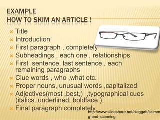 Reading skills (skimming and scanning) | PPTX