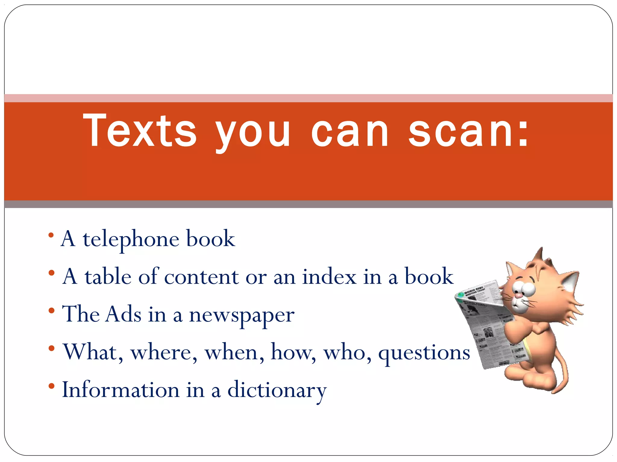 Skimming and scanning skills | PPT